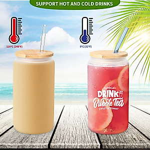 KIDJFGG Sublimation Glass Blanks With Bamboo Lid, 8pack 16OZ Frosted Sublimation Beer Can Glass with Glass Straws Gift Box Mason Jar Cups Mug Travel Tumbler for Beer, Juice, Soda, Iced Coffee, Drinks