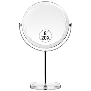 MIYADIVA 20X Magnifying Makeup Mirror,Double Sided 1X & 20X Magnifying Mirror with Stand,Tabletop Magnified Vanity Mirror with 360°Rotation for Bathroom or Bedroom 8 Inch