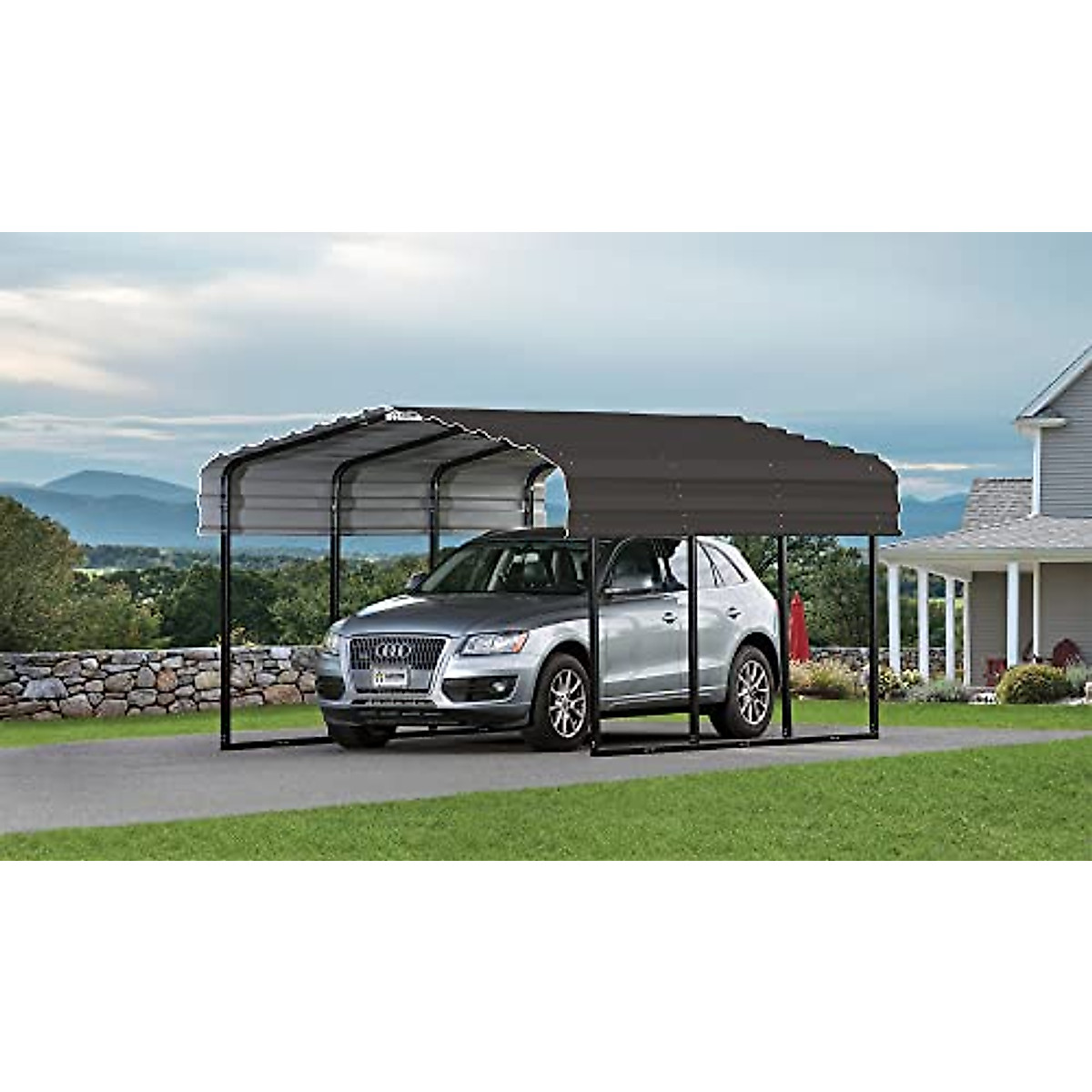 Arrow Sheds Amazon Exclusive 10' x 15' x 7' 29-Gauge Carport with Galvanized Steel Roof Panels and Enclosure Kit, Charcoal