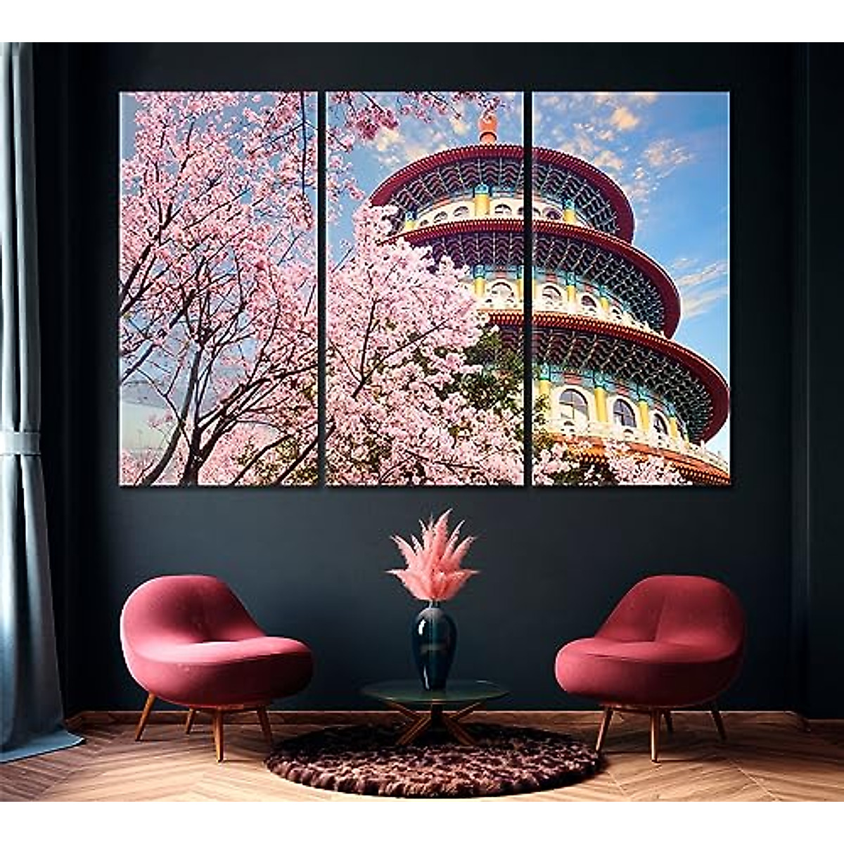Tianyuan Temple with Sakura Blossom Taiwan Canvas Print 1 Panel / 36x24 inches