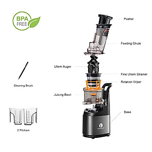 Ventray Slow Press Masticating Juicer Machine, Electric Whole Slow Cold Press Juice Extractor Maker for Citrus Orange Fruit Vegetable Compact Small Space Saving Easy to Clean BPA Free