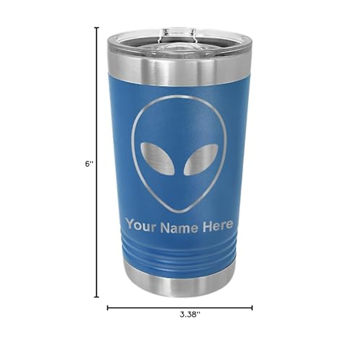 LaserGram 16oz Vacuum Insulated Pint Tumbler, Alien Head, Personalized Engraving Included (Dark Blue)