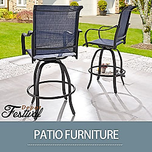 Festival Depot 4Pcs Patio Bistro Set High Back 360°Swivel Chairs with Textilene Fabric and Curved Armrest Bar Height Stools All Weather Metal Outdoor Furniture for Deck Lawn Garden, Blue