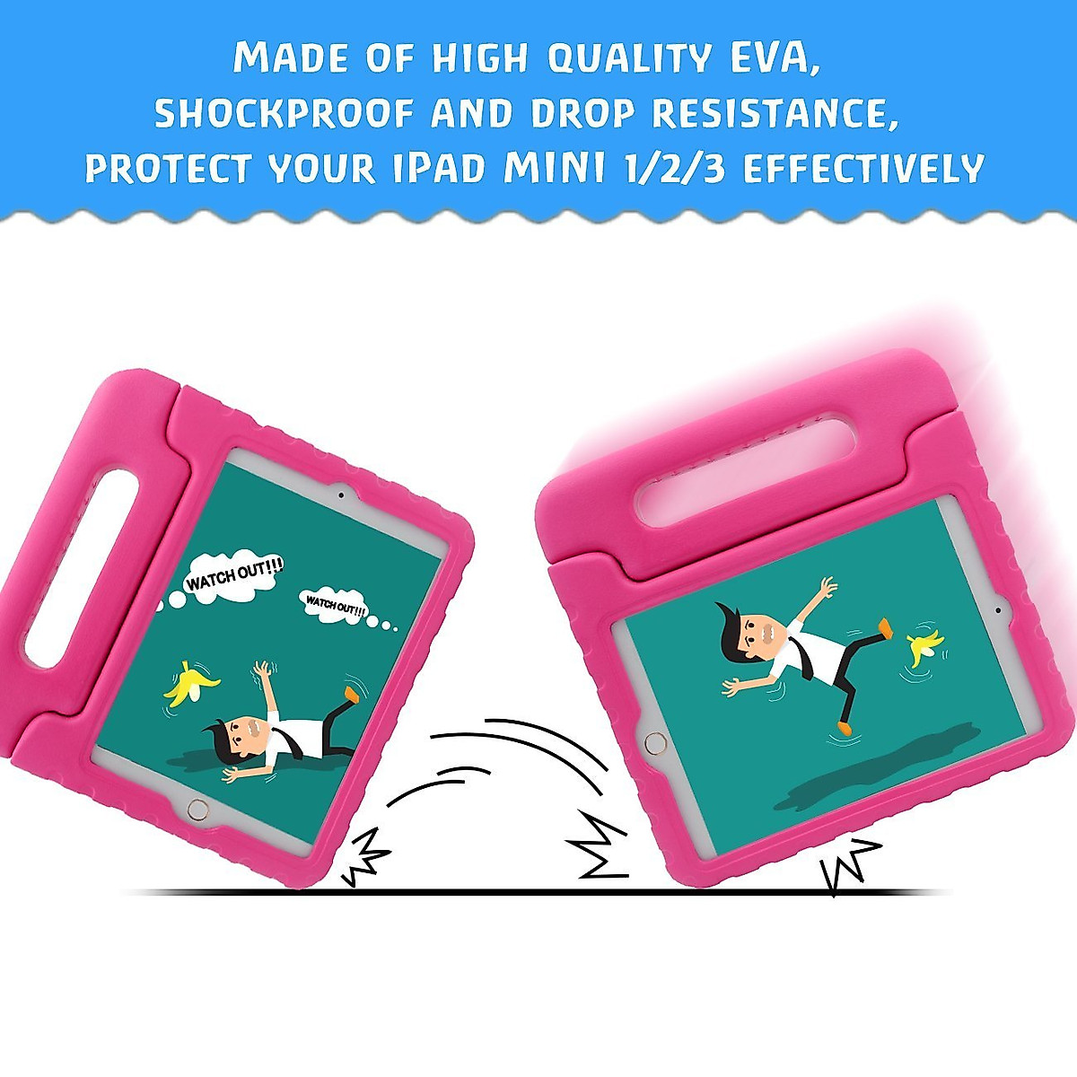 LEFON Kids Case for iPad Mini Shockproof Convertible Handle Light Weight Super Protective Stand Cover Case for Apple iPad Mini 3rd Gen/Mini 2 / Mini 1 (Rosy)