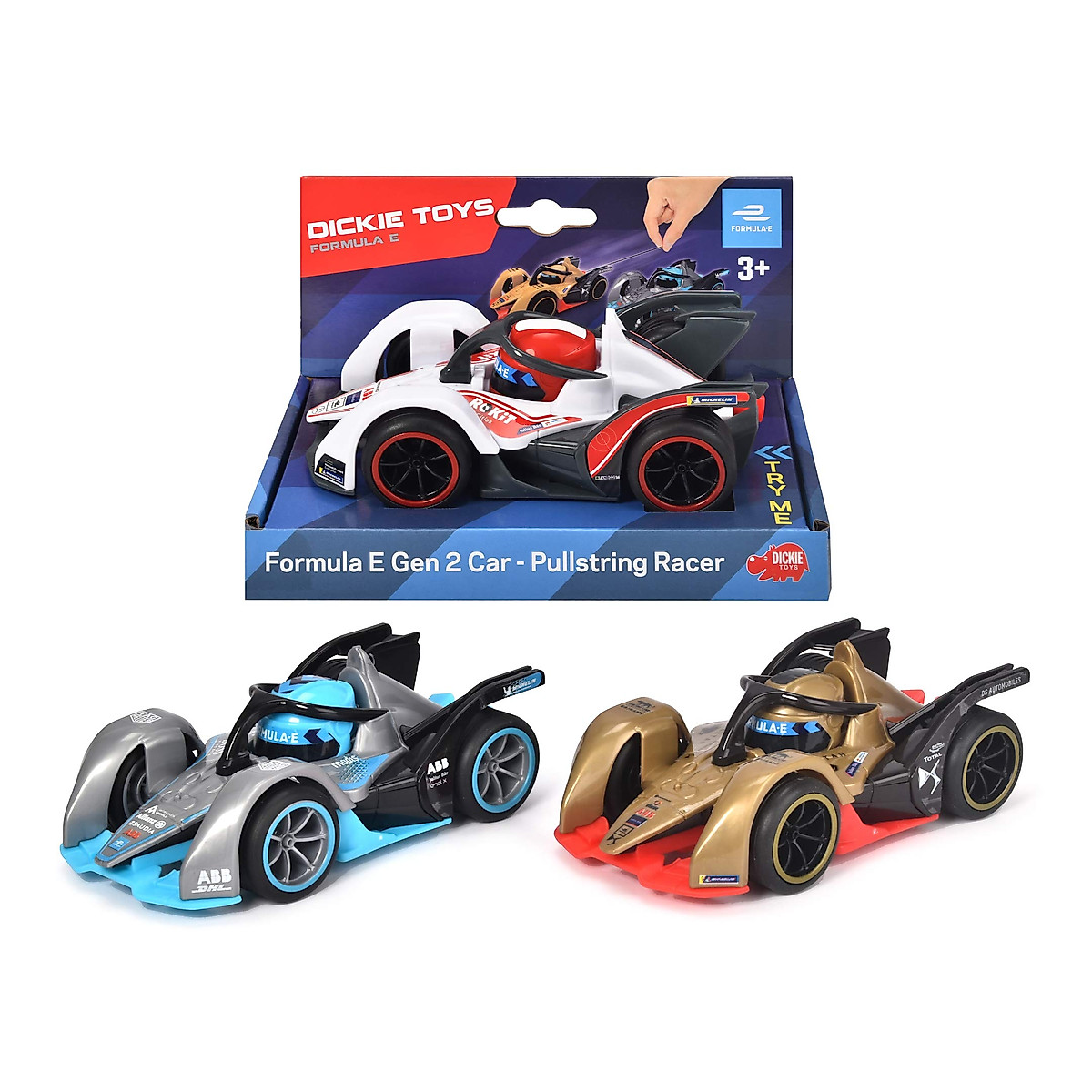 Dickie Toys 203162000 Pullstring Racer, Formula E Series Racing Car with Line Pull, 3 Different Models, Random Selection, 14 cm, from 3 Years