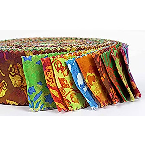 Soimoi 40Pcs Batik Print Precut Fabrics Strips Roll Up 1.5x42inches Cotton Jelly Rolls for Quilting - Yellow