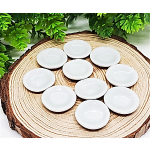 ChangThai Design Very Tiny ⅝ Inch Diameter White Round Ceramic Plate 10 Pieces Set - Miniature Tableware Tray Bowl Crockery Cutlery Kitchenware Handmade Mini Porcelain Decorative Collectible Gifts
