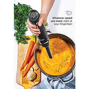 Chefman Immersion Blender 300-Watt Turbo 12 Speed Stick Hand Blender, Powerful Ice Crushing Design Purees Smoothies, Sauces & Soups, Detachable Heat Resistant Plastic Blade Guard Protects Pots, Black