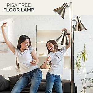 LIGHTACCENTS 3 Light Brushed Nickel Floor Lamp with 3 Adjustable Reading Room Lights - Tree Style Standing Lamp with Adjustable Lights - Floor Standing Pole Light - Living Room Lamp (Brushed Nickel)