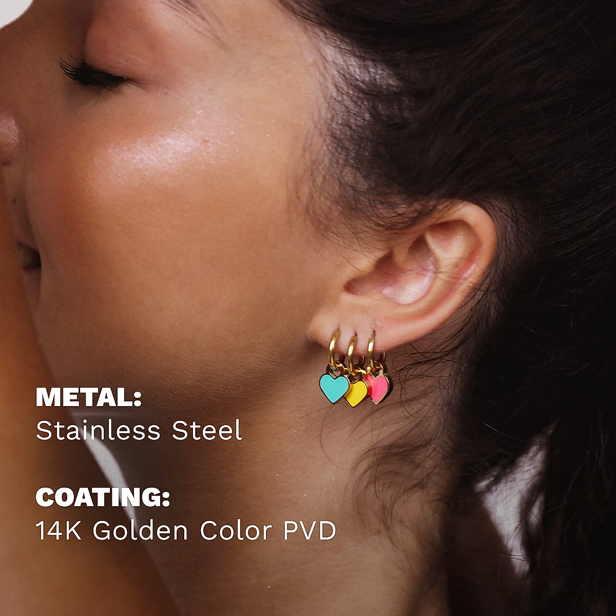 Hey Harper Iris Earrings Gold Huggie Hoop Earrings Dangle Drop - Waterproof & Sweatproof Dainty Gold Hoop Earrings for Women - Heart Pendant Earrings with 14K Golden Color PVD Coating