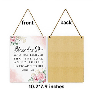 Inspirational Bible Verse Wall Art Decor Pink Luke 1:45 Christian Gifts for Women Scripture Wooden Hanging Sign for Modern Home Office Kids Room Bathroom Bedroom Wall Art Decoration 8 x 10 Inches