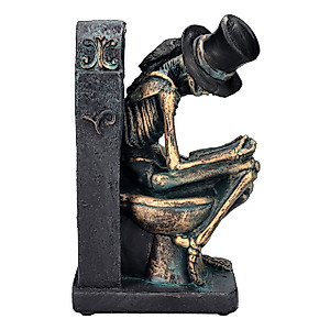 Pacific Giftware RIP Bronze Finish Skeleton Reading on Toilet Tombstone Bathroom Office Decor 8” Tall