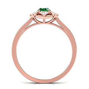 Created Emerald and Diamond Vintage Flower Engagement Ring | AAAA Quality, 14K Rose Gold, Size:US 10.50