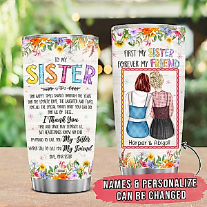 wowcugi Sister Personalized Sisters Tumbler Stainless Steel Tumblers Coffee Travel Mug 20oz 30oz Birthday Christmas Friendship Present