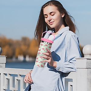 30 oz Flamingo Tumbler with Handle, Large Insulated Tumbler with Flip & Straw Coffee Mug Cup Stainless Steel Gifts for Women Men Youth