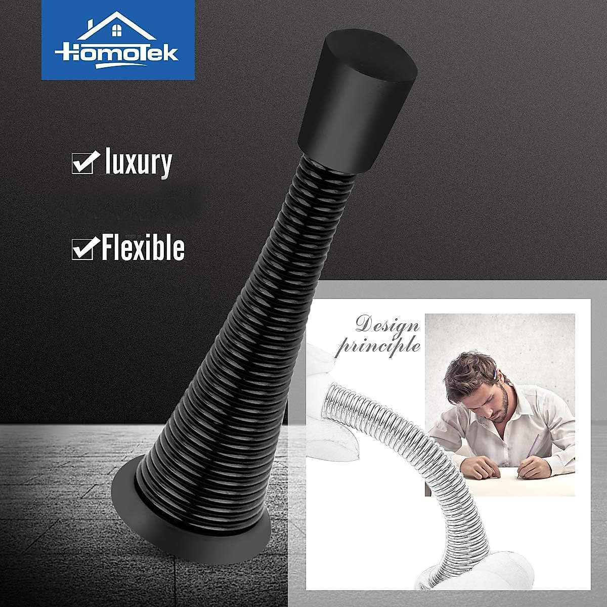 HOMOTEK 12 Pack Spring Door Stopper with Rubber Bumper 3-1/8" Flexible Spring Heavy Duty Wall Door Stop Low Mounted Door Bumper for Home (Upgrade Black)