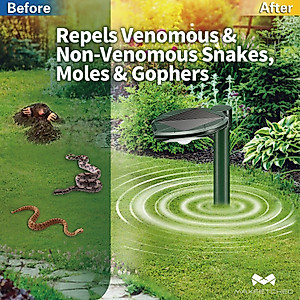 maxfetched Solar Snake Repellent Ultrasonic Outdoor with LED Light, Sonic Mole Repeller Solar-Powered, Snake Mole Vole Gopher Away for Lawn Yard 2PK