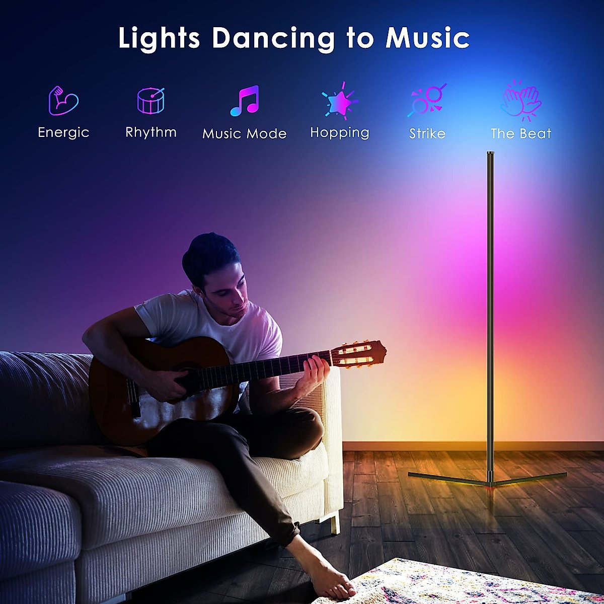 RGB Corner Floor Lamp, Corner Floor Lamp RGB Color Changing Corner Lamp LED Modern Floor Lights with Bluetooth APP and Remote Control Music Sync, 65" RGB Mood Lighting 24H Timing 398+ DIY Modes