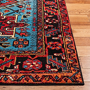 SAFAVIEH Vintage Hamadan Collection Area Rug - 6'7" x 9', Red & Light Blue, Traditional Persian Design, Non-Shedding & Easy Care, Ideal for High Traffic Areas in Living Room, Bedroom (VTH211Q)