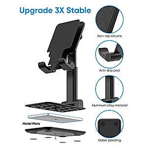 Adjustable Cell Phone Stand, Foldable Phone Holder Tablet Stand for Desk, Angle Height Adjustable Cell Phone Stand Compatible with Phone 11 Pro Xs Xs Max Xr, Mini,Tablets (Black)