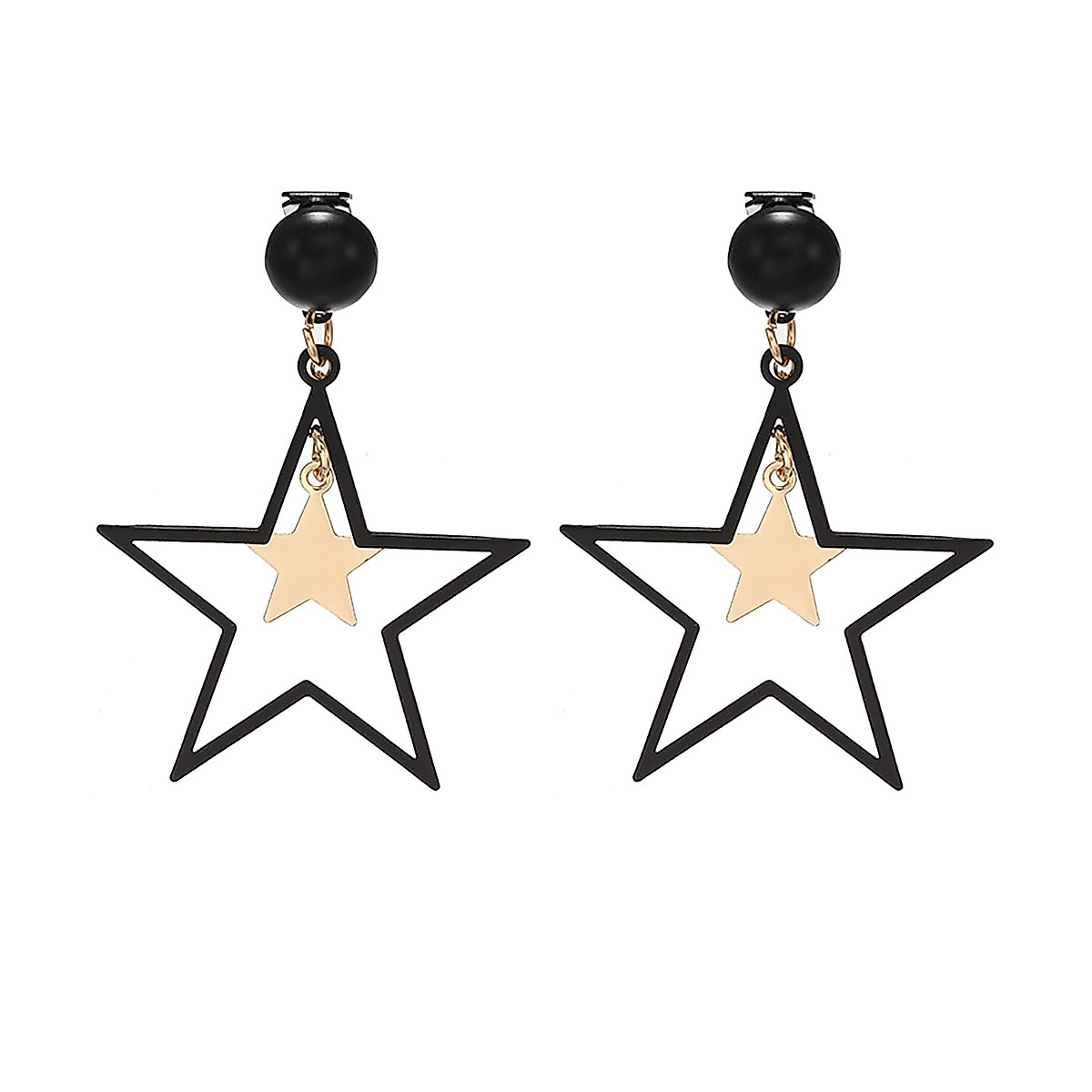 Star Drop Earrings for Women Gold Star Clip on Earrings Double Star Non Piercing Ear Clip Birthday Party Jewelry Dainty Gifts for Women