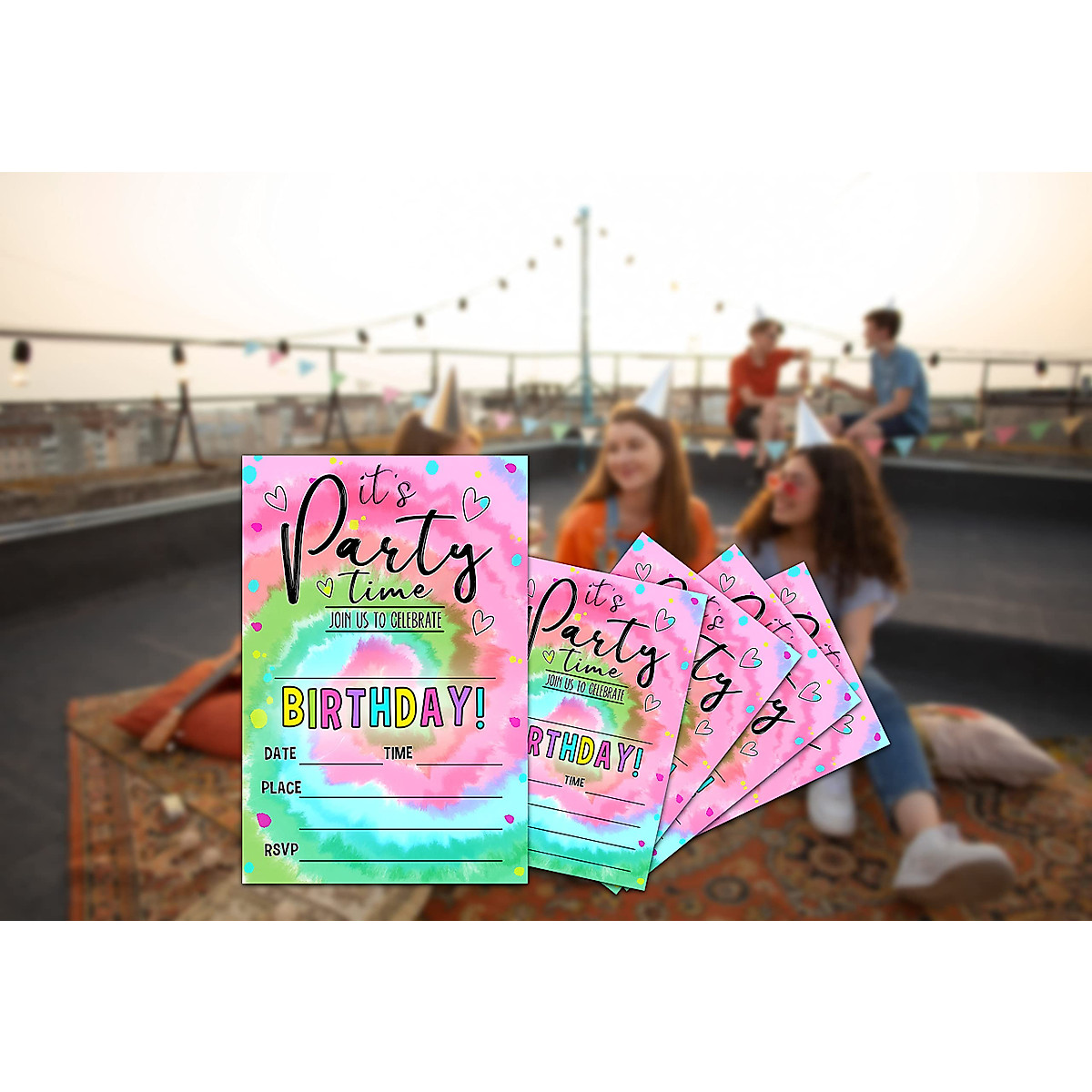 Birthday Party Invitation Cards for Teens, Tie Dye Party, Party Invitation for Girls Boys, Party Celebration for Kids, Personalized 20 Cards With 20 Envelopes – A002