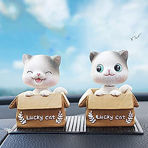 SYSUII Cat Car Dashboard Decoration,Bobble Head Cat Ornament Shaking Head Lucky Cat Figurines Animal Dancing Figure Toy Car Interior Ornament Home Office Desktop Decoration Bobble Head Toy Gift