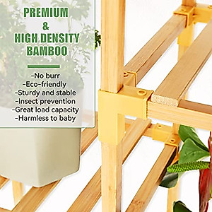 Plant Stand Indoor Outdoor,Yuego 13 Tier Bamboo Plant Stand 56in Tall Plant Stand Adjustable Shape Plant Stands Indoor With One Top Hanging Rod Multiple Usage 100% Bamboo Shelf For Patio Garden Corner Balcony Living Room
