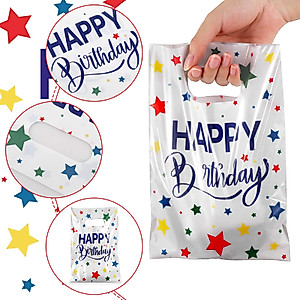 Hxezoc 50 Pieces Birthday Candy Bags Happy Birthday Goodie Bag Plastic Treat Bags Gift Wrap with Handles Favor Bags For Birthday Party Decoration Supplies (White)