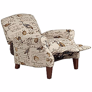 Kensington Hill Birdsong Script and Bird Patterned Recliner Chair Armchair Comfortable Push Manual Reclining Footrest Adjustable Upholstered Bedroom Living Room Reading Home Relax Office
