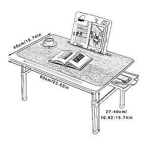 GEIRONV Movable Computer Desk, Bedroom Reading Learning Small Table with Drawers and Bookshelf Adjustable Multifunctional Folding Table (Color : White, Size : 60x40CM)