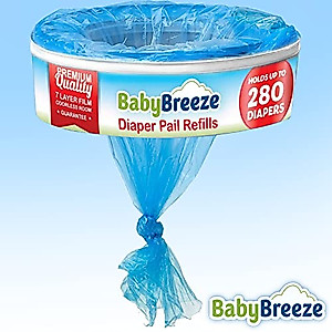BabyBreeze Diaper Pail Refill Bags Compatible with Playtex Diaper Genie Pails Odor Absorbing Diaper Disposal Trash Bags - 840 Count (3-Pack)