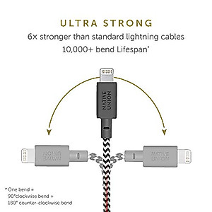 Native Union Belt Cable USB-C to Lightning - 10ft Ultra-Strong Reinforced Cable [MFi Certified] for iPhone 14, iPhone 14 Plus, iPhone 14 Pro, iPhone 14 Pro Max, iPhone 13 and Earlier (Zebra)
