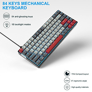 MageGee 75% Mechanical Keyboard,Wired Gaming Keyboard with Red Switches and Ice Blue Backlit Small Compact 75 Percent Keyboard Mechanical, Portable Gaming Keyboard Gamer for PC, MAC(Black Grey)