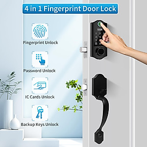 HARFO Fingerprint Door Lock, Keyless Entry Door Lock with Handles, Smart Door Lock, Front Door Lock Handle Sets, Electronic Keypad Deadbolt (Black)