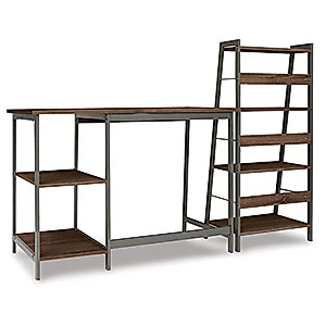 Signature Design by Ashley Soho Urban Industrial 43" Home Office Desk with 4 Shelf Bookcase, Dark Brown