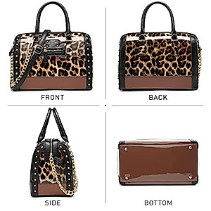 Shiny Patent Faux Leather Handbags Barrel Top Handle Satchel Bag Shoulder Bag for Women (7370 large size leopard)