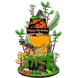 46 PCS Dinosaur Toy Model Trees Set Dinosaur Cake Toppers Dinosaur Figures Cake Decoration for Boy Girl Birthday Baby Shower Theme Party Favors Supplies