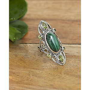 YoTreasure Malachite & Peridot Bold Ring in 925 Sterling Silver Jewelry Gifts For Women's