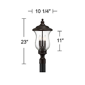 Franklin Iron Works Carriage Traditional Outdoor Post Light Fixture LED Bronze 23" Clear Seedy Glass Decor Exterior House Porch Patio Outside Deck Garage Yard Garden Driveway Home Lawn Walkway