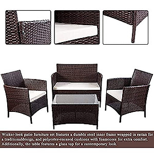 SAWQF Outdoor Furniture Set 4 Piece Rattan Sofa Seating Group with Cushions for Garden Patio Terrace 2 Colors (Color : E)