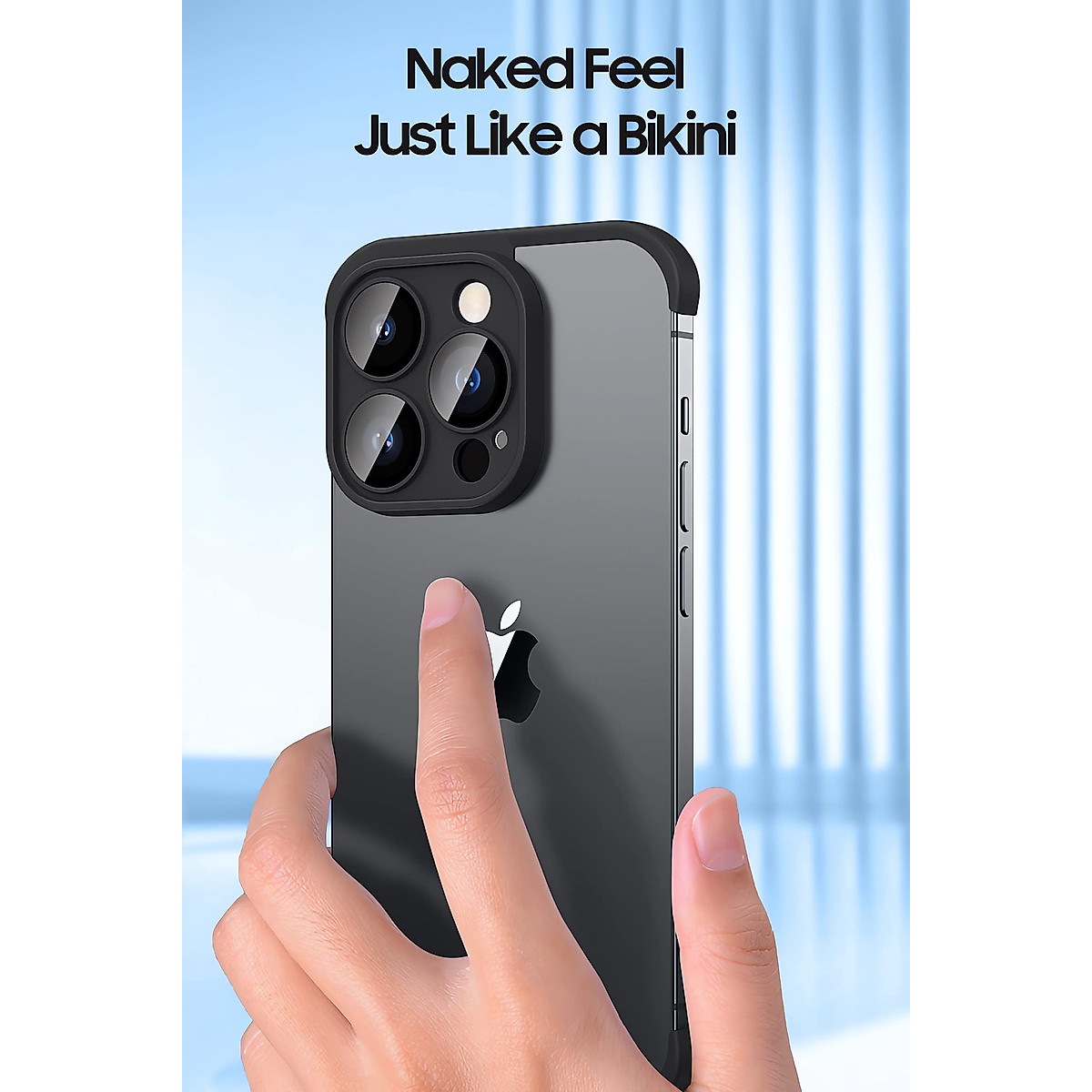 LEKEVO Frameless Fit for iPhone 15 Pro Max Bumper Case with Camera Lens Protector, Slim Soft TPU Shockproof Phone Cover, Minimalist Yet Protective Shell (Black)