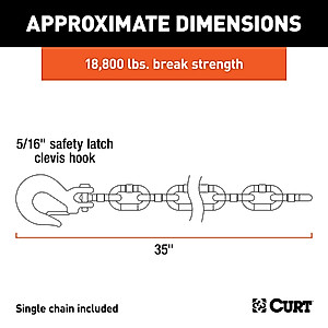 CURT 80304 35-Inch Trailer Safety Chain with 5/16-In Clevis Snap Hook, 18,800 lbs Break Strength