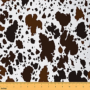 Manfei Cow Print Fabric by The Yard, Brown White Cow Fur Print Fabric for Craft Lovers and Sewing Hobby, Abstract Cowhide Print Decorative Fabric for for Upholstery and Home DIY Projects, 1 Yard