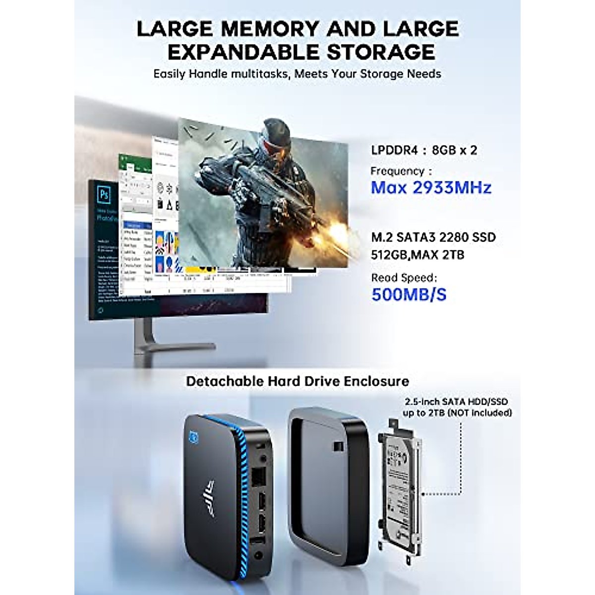 ACEMAGICIAN Mini PC N5105(up to 2.9GHz) Mini Computers 11 Pro, 16GB DDR4 512GB M.2 SSD Mini Desktop Computers, AK1 PRO Small PC Support Dual 4K UHD, WiFi 5, BT, HDMI, VESA, Auto Power On
