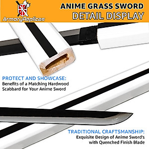 Armory Replicas Authentic Grass Cutter Sasuke Kusanagi Sword - Japanese Anime Katana for Cosplay and Collection - Stainless Steel Blade, White & Black Wooden Scabbard - 40"