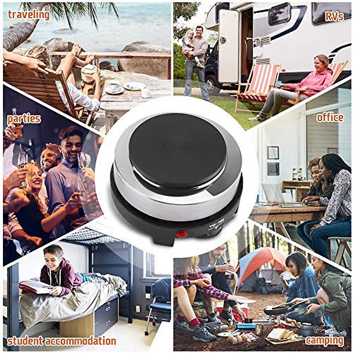 Electric Stove Burners, Mini Hot Plate, 110V Hot Plates for Cooking, Multifunctional Countertop Burner for Cooking 500W Electric Mini Stove Hot Plate Home Heater for Kitchen Camping (US Plug )