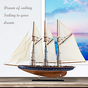 NAUTIMALL 25" Wooden Sailboat Model Sailing Yacht Atlantic Schooner Ship Scale Replica Nautical Home Decor Display Collection Watercraft