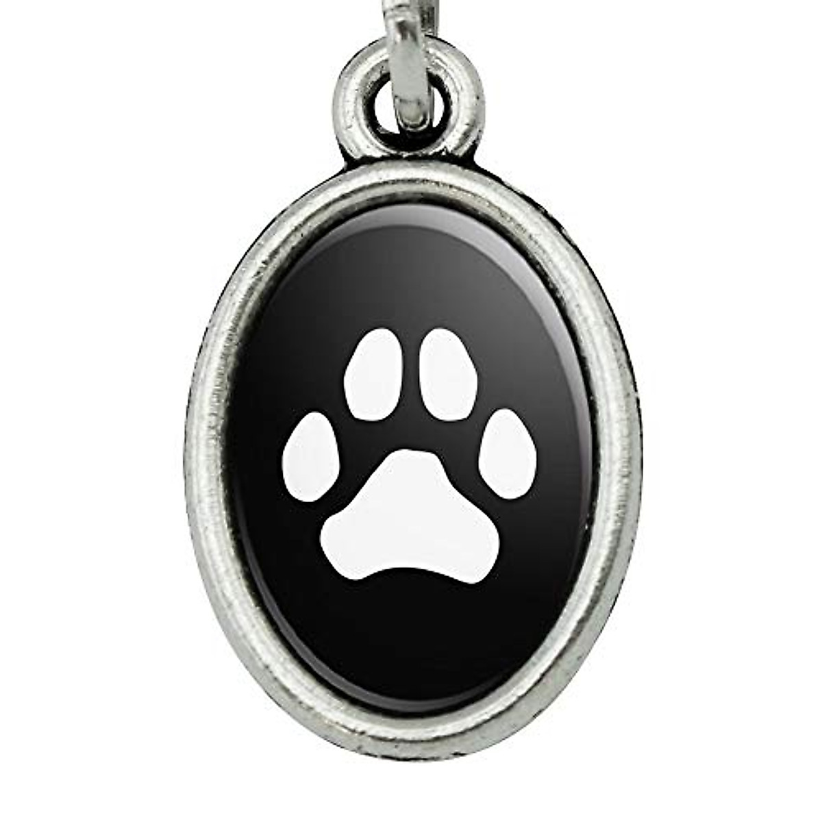 Paw Print Dog Cat White on Black Metal Bookmark Page Marker with Oval Charm