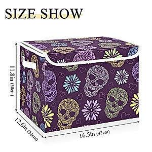 innewgogo Skulls Storage Bins with Lids for Organizing Cube Cubby with Handles Oxford Cloth Storage Cube Box for Toys